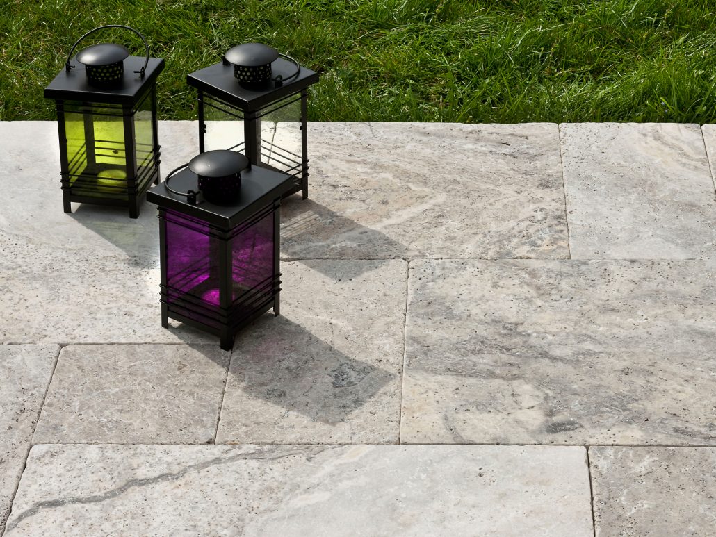 Silver travertine french pattern tumbled and brushed surface ...